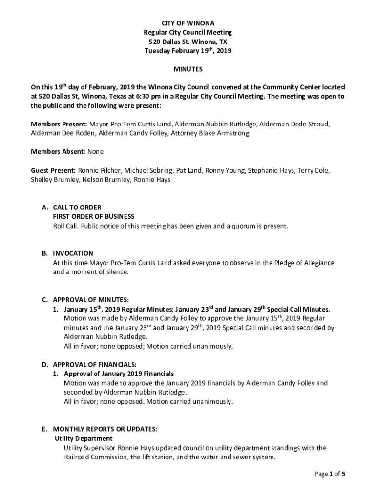 Fillable Online The City Of Winona Texas Fax Email Print - pdfFiller