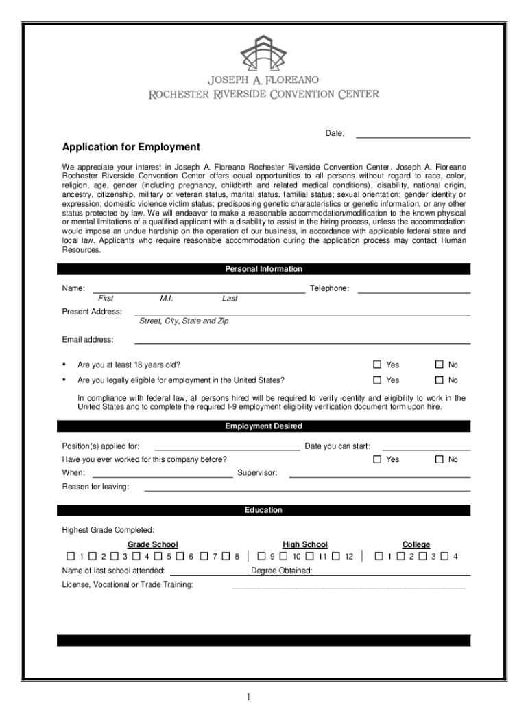 Fillable Online The Joseph A. Floreano Rochester Riverside Convention ... Fax Email Print ...