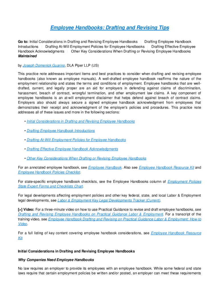 Fillable Online How to draft the key provisions of an employee handbook ...