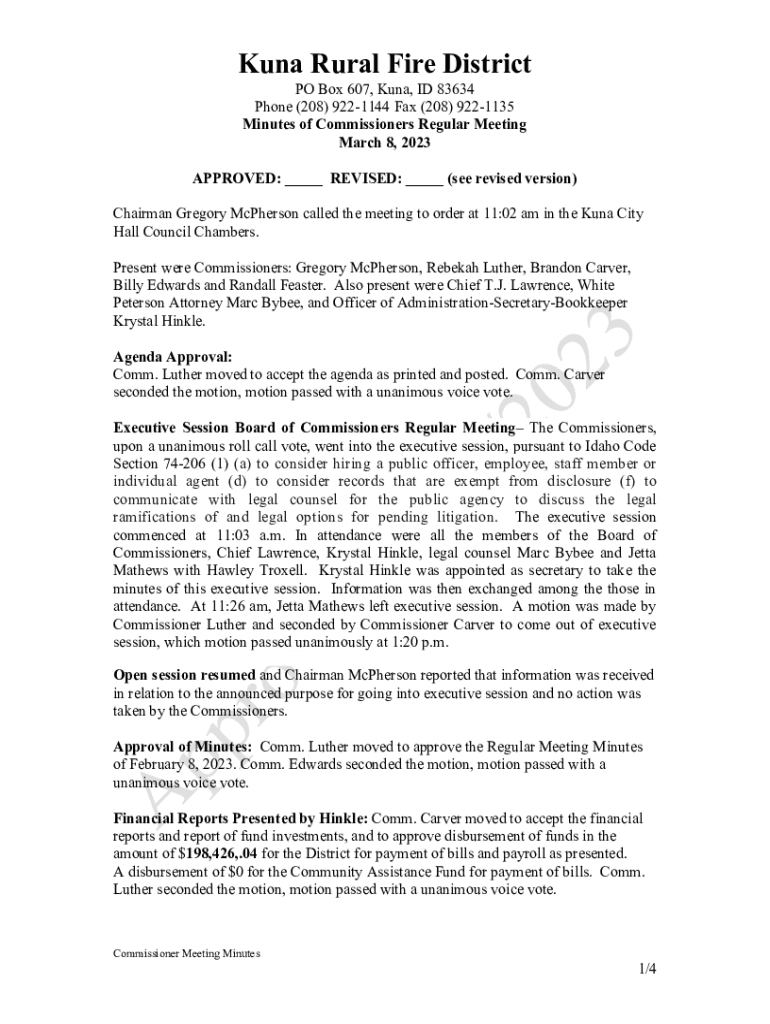 Fillable Online Present were Commissioners: Gregory McPherson, Rebekah ...