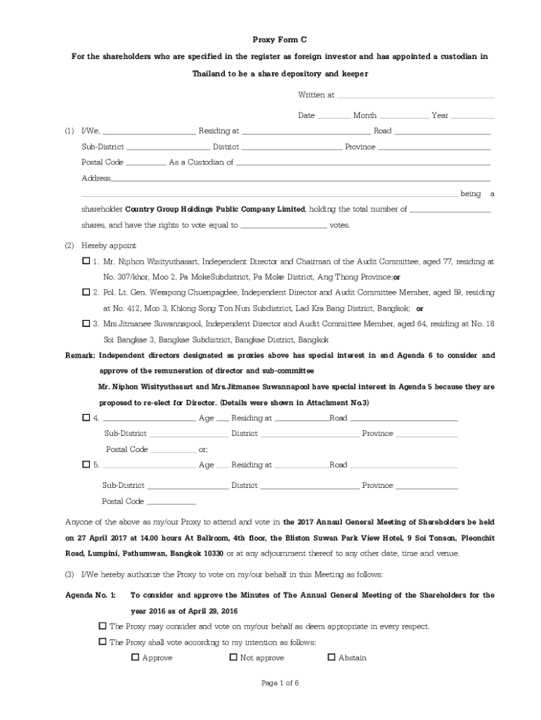 Fillable Online Proxy Form C For the shareholders who are specified in ...
