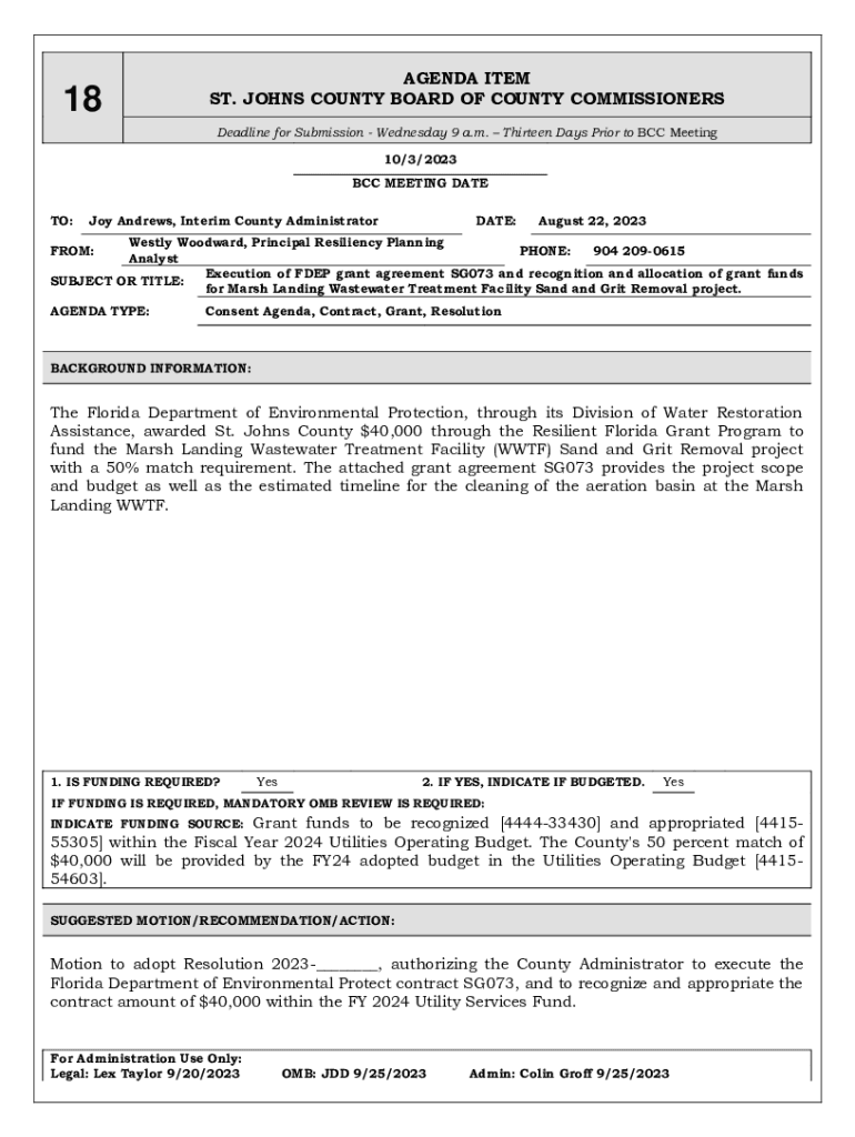 Fillable Online Execution of FDEP grant agreement SG073 and recognition ...