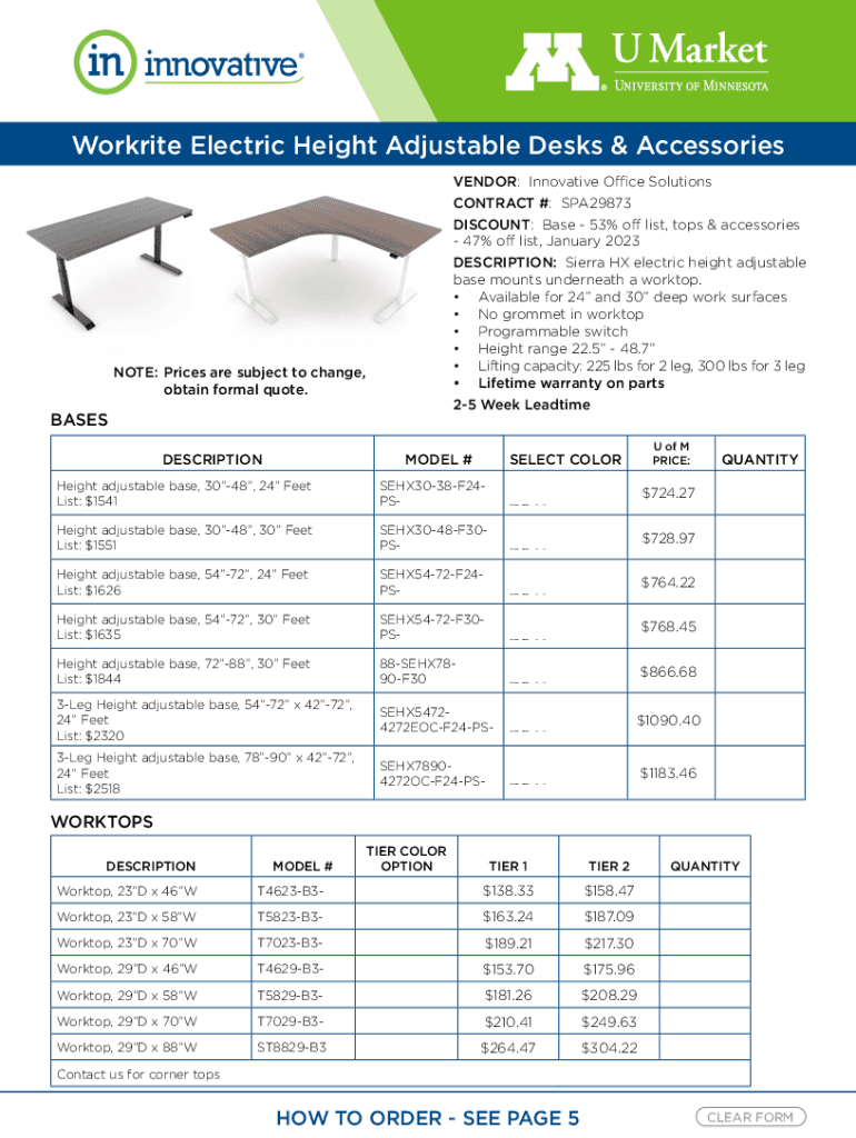 Fillable Online Workrite Fundamentals EX & LX Electric Sit Stand Desks ...
