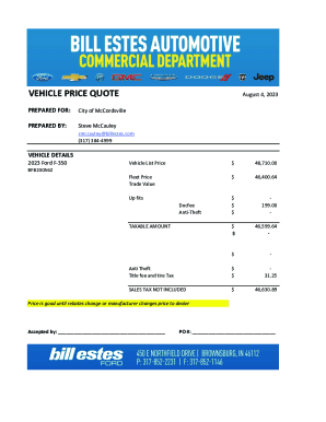 Fillable Online VEHICLE PRICE QUOTE Fax Email Print - pdfFiller
