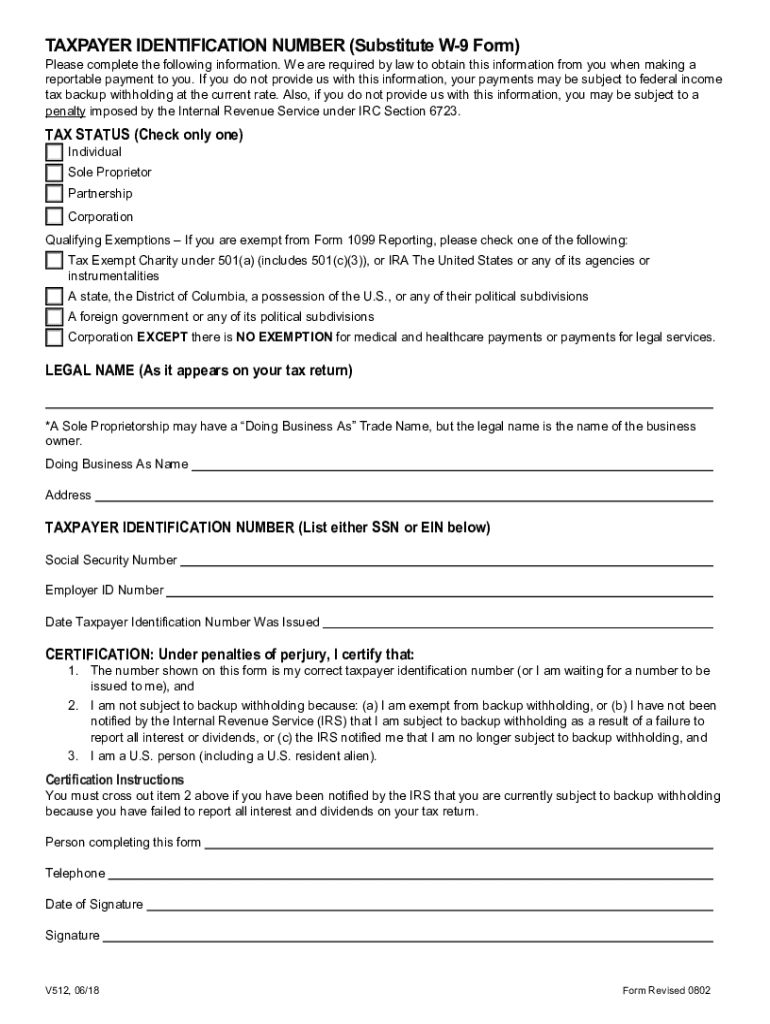 Fillable Online Substitute Form W9 Request for Taxpayer ID and ... Fax Email Print - pdfFiller