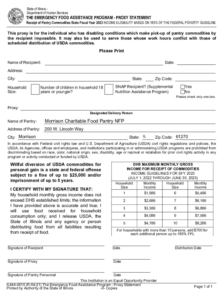 Fillable Online the emergency food assistance program- proxy statement ...