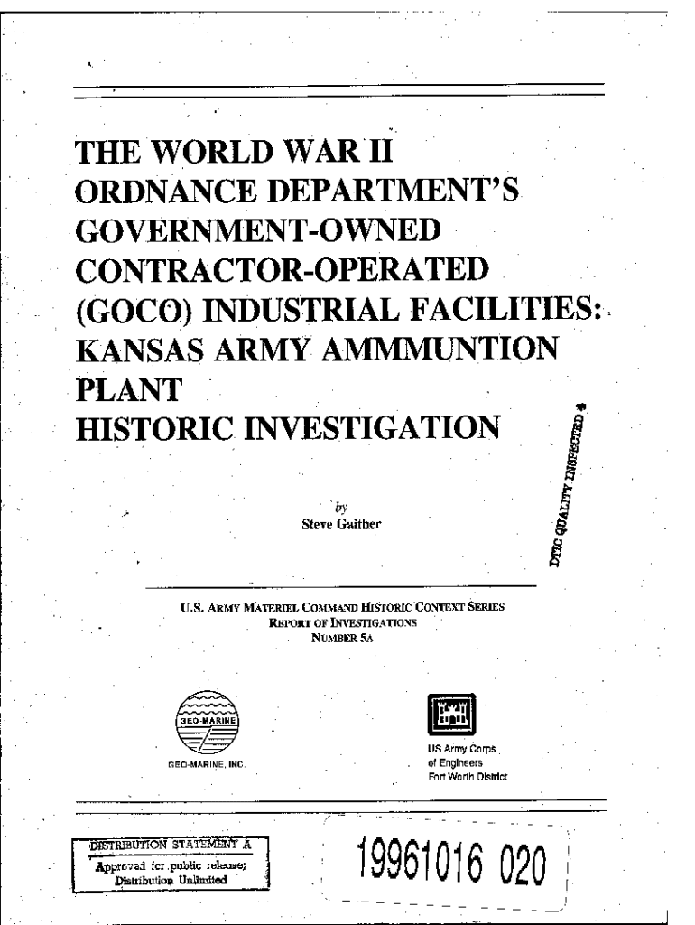 Fillable Online The World War II Ordnance Department's Government-Owned ...
