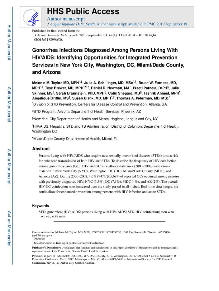 Fillable Online Gonorrhea Infections Diagnosed Among Persons Living ...