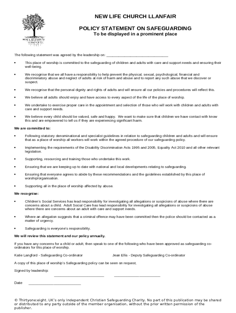 Safeguarding policy statement - New Life Baptist Church Doc Template ...