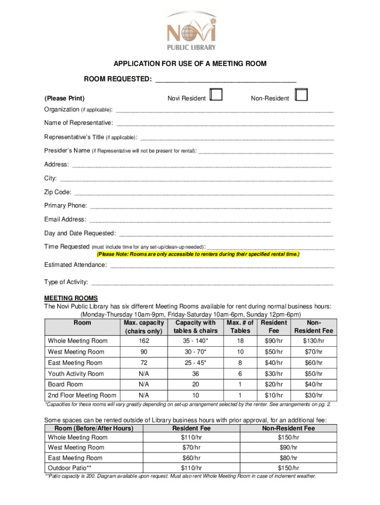 Fillable Online MEETING ROOM REQUEST FORM - Austin Public Library Fax ...