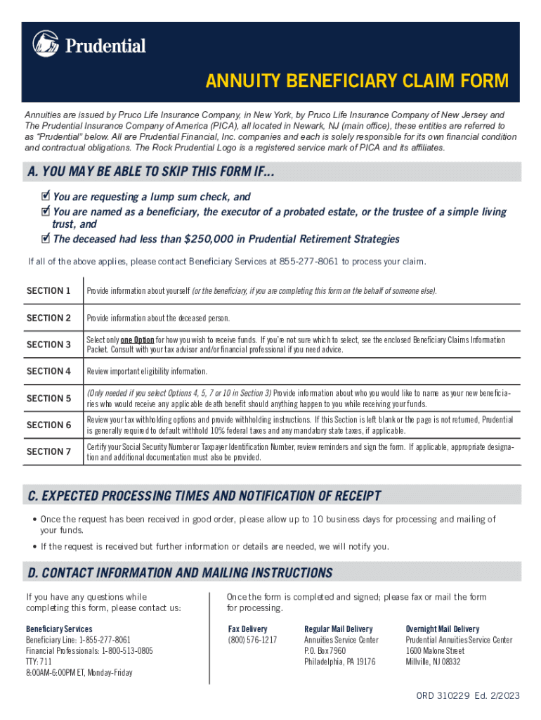 Fillable Online The Prudential Insurance Company of America (PICA), all ...