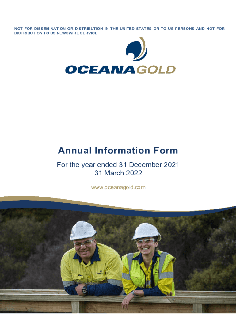 Fillable Online Annual Information Form - OceanaGold Corporation (ASX:OGC) Fax Email Print ...