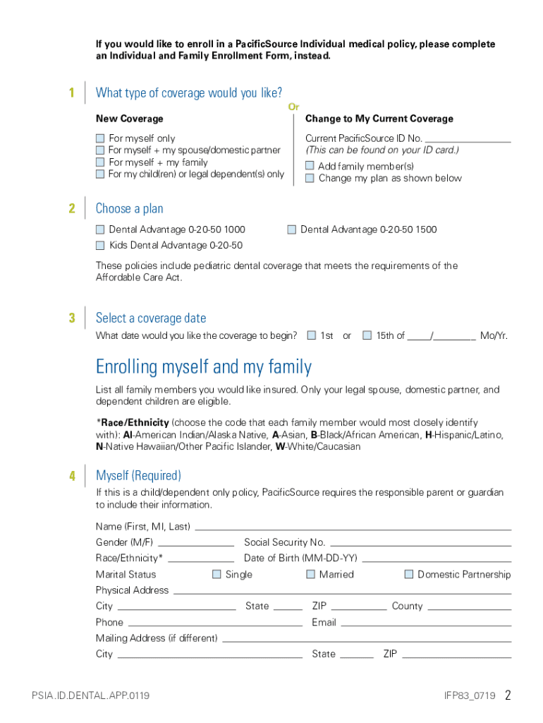 Fillable Online Individual and Family Enrollment Form - State of Idaho ...