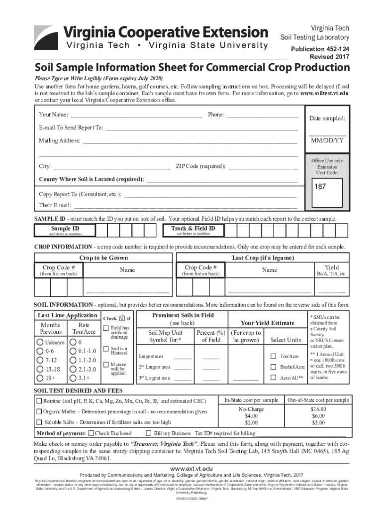 Fillable Online Soil Sample Information Sheet for Commercial ...