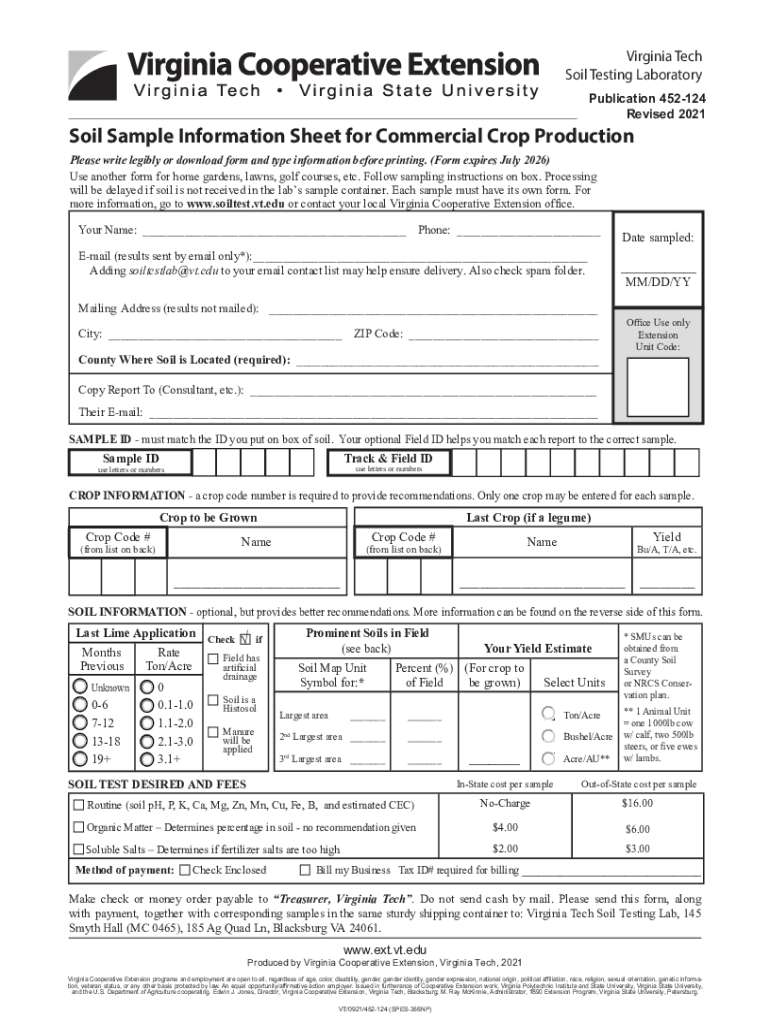 Fillable Online Soil Sample Information Sheet for ... - Goochland ...