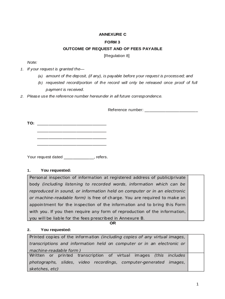 1 ANNEXURE C 3 OUTCOME OF REQUEST AND ... Doc Template | pdfFiller