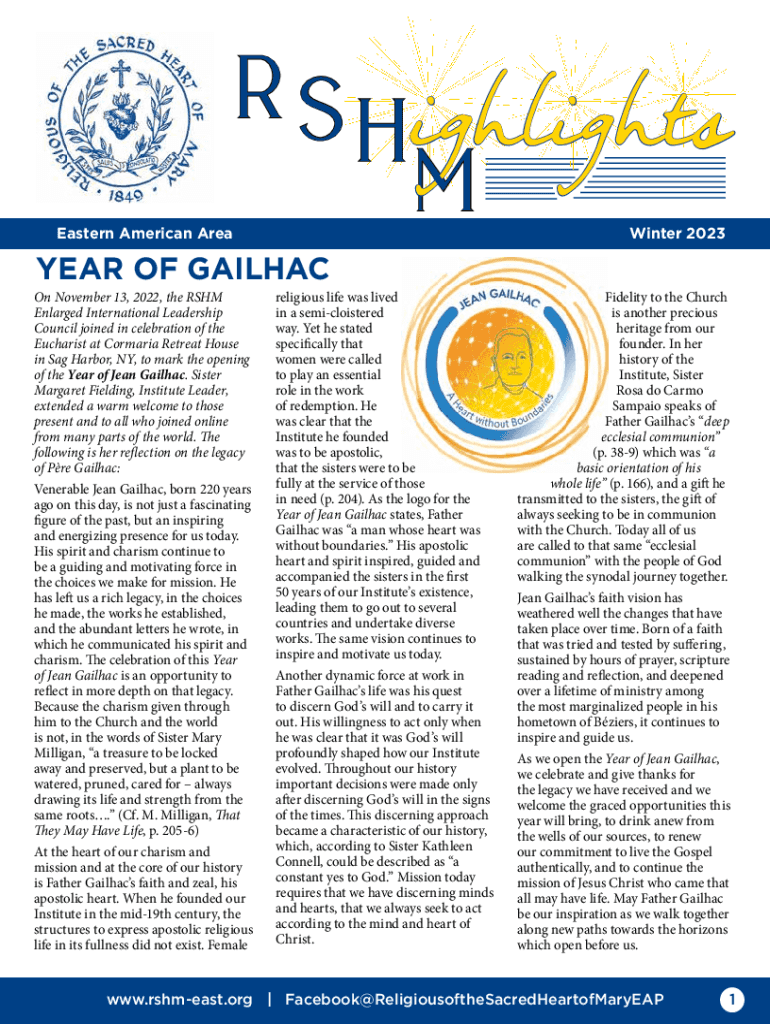 Fillable Online YEAR OF GAILHAC - Religious of the Sacred Heart of Mary ...