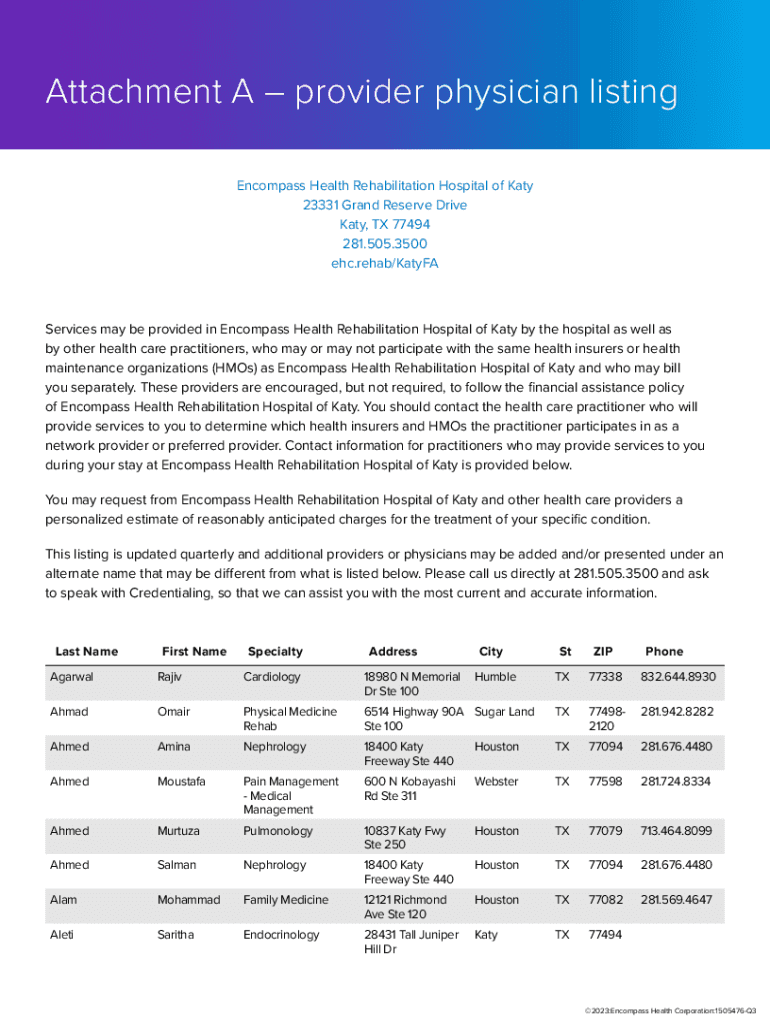 Fillable Online Encompass Health Rehabilitation Hospital of Katy Fax ...