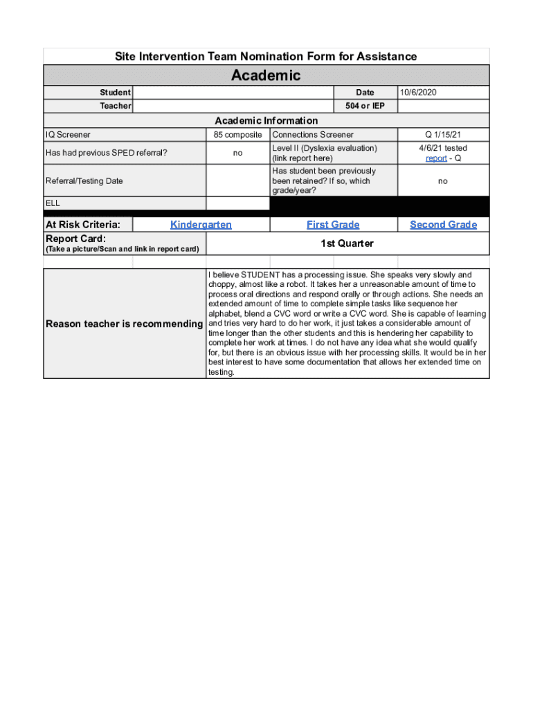 Fillable Online Amya Lewis (Bennett) Intervention Team Nomination Form Fax Email Print - pdfFiller
