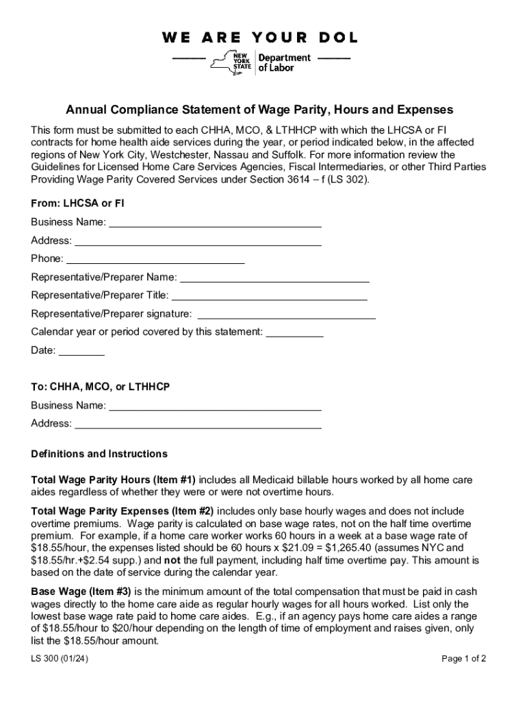 Fillable Online Annual Compliance Statement of Wage Parity, Hours and ...