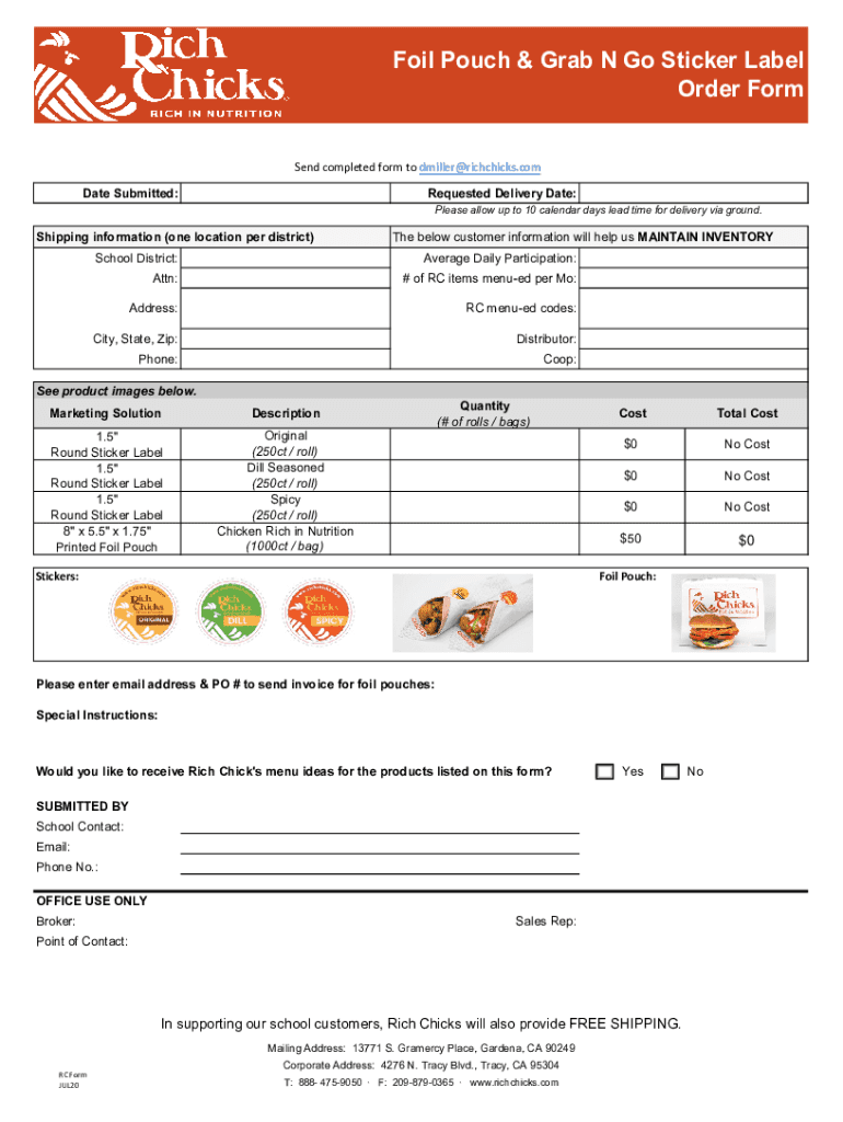 Fillable Online Foil Pouch & Grab N Go Sticker Label Fax Email Print ...