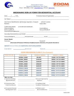 Fillable Online Residential Zoom Broadband Sign-up Form.docx Fax Email Print - pdfFiller