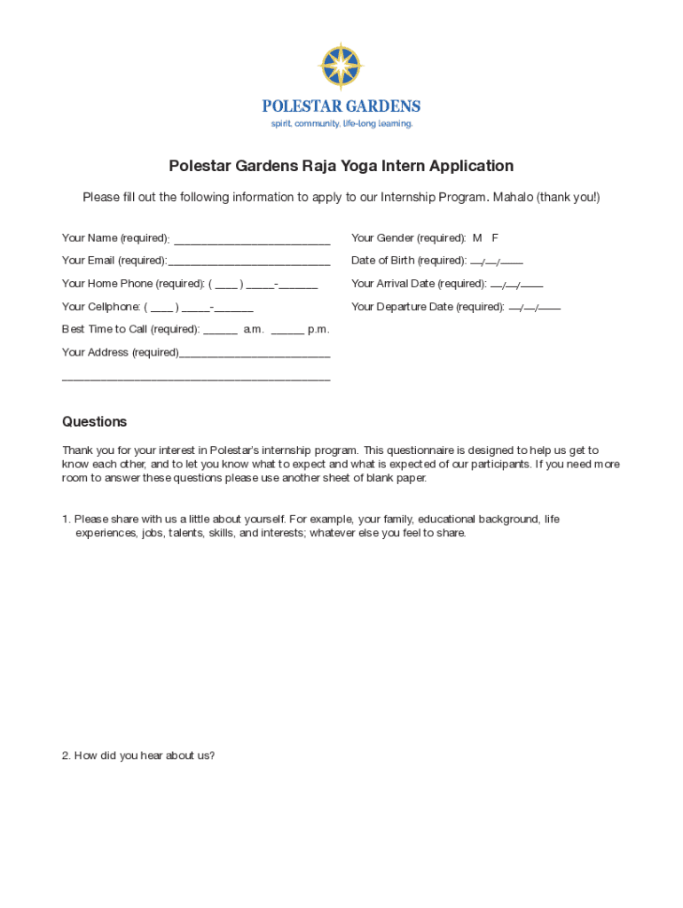 Fillable Online Polestar Gardens Raja Yoga Intern Application Fax Email ...