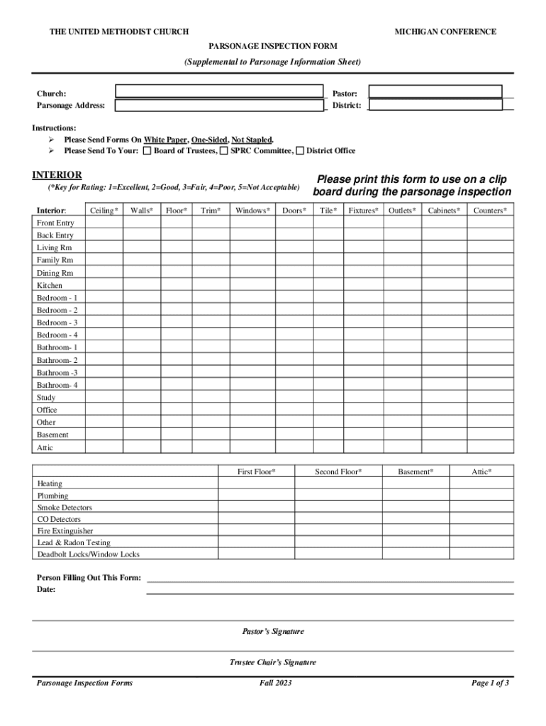 Fillable Online 2023 Parsonage Inspection Form Fax Email Print - pdfFiller