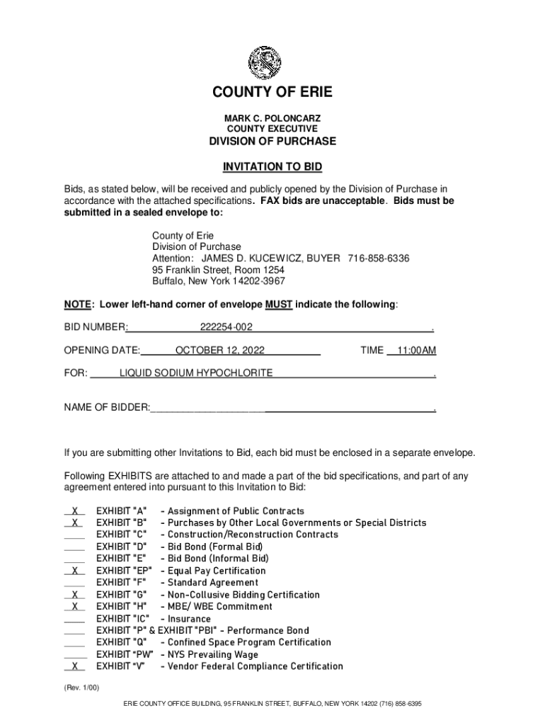 Fillable Online Following EXHIBITS are attached to and made a part of the bid specifications ...