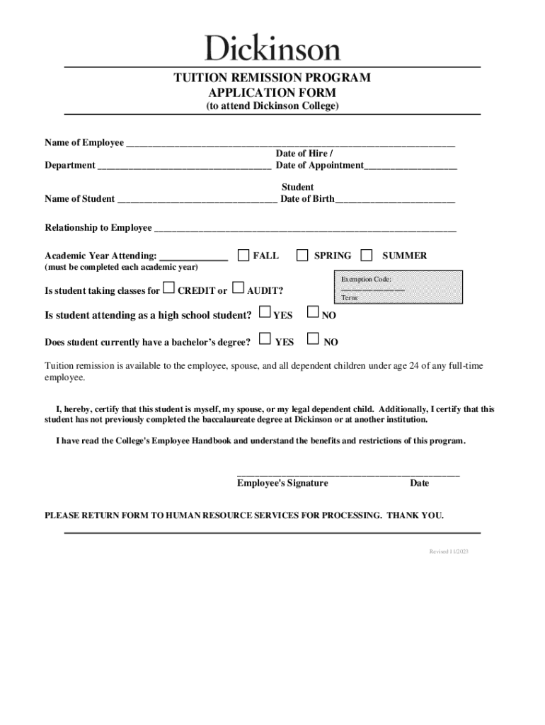 Fillable Online TUITION REMISSION PROGRAM APPLICATION FORM Fax Email ...