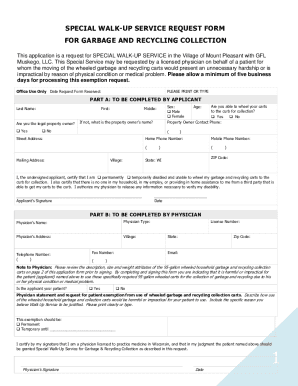Fillable Online SPECIAL WALK-UP SERVICE REQUEST FORM FOR GARBAGE ...