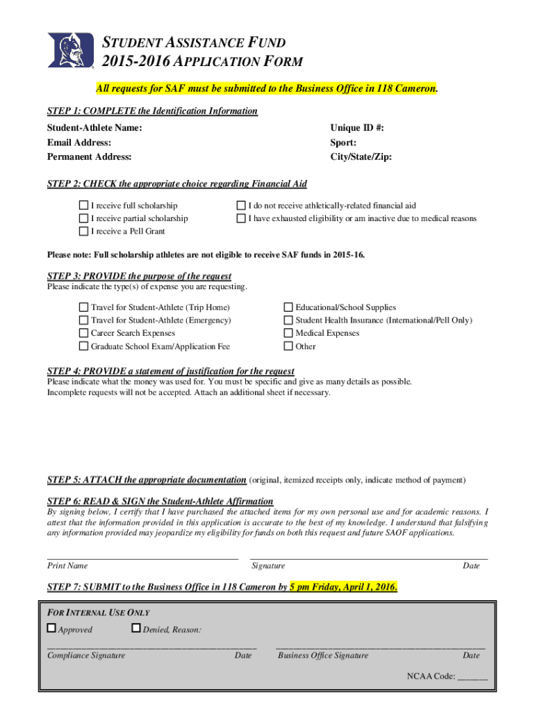 Fillable Online Solved 1. Student Assistance Fund (SAF) authorization ...