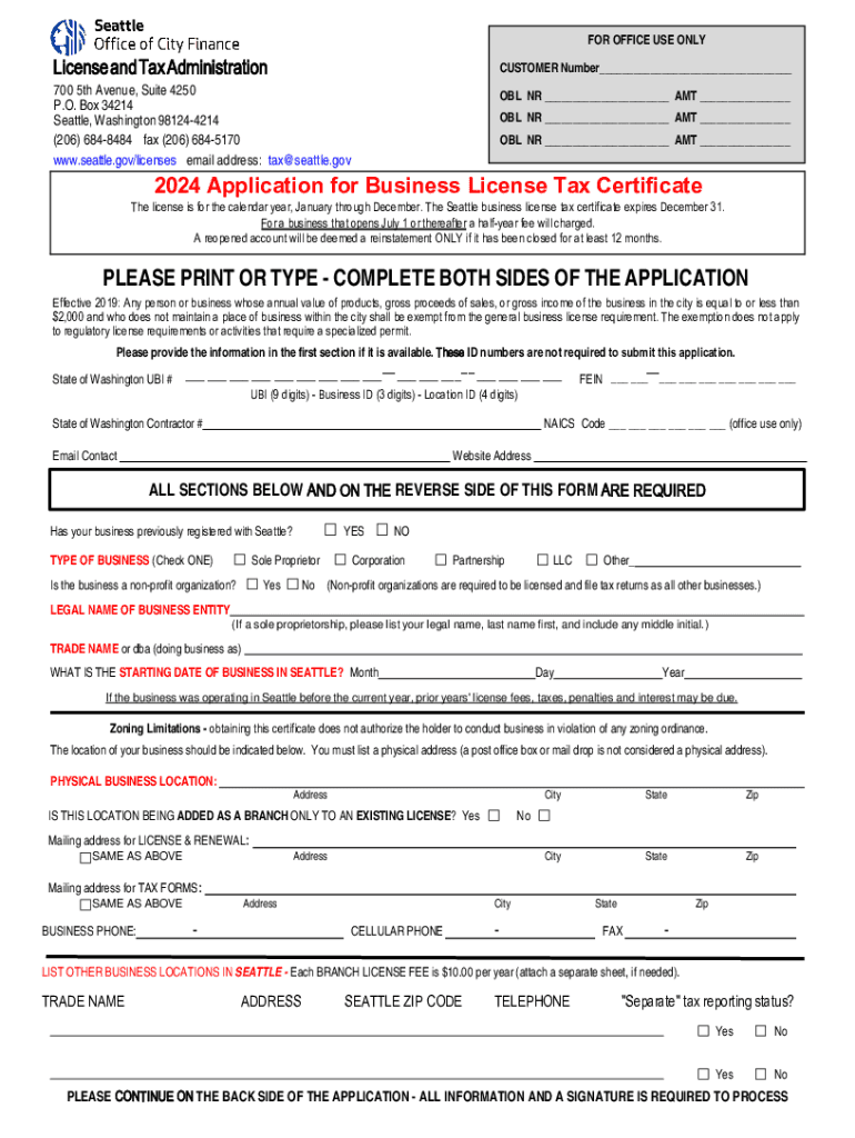 Fillable Online 2024 Application for Business License Tax Certificate ...