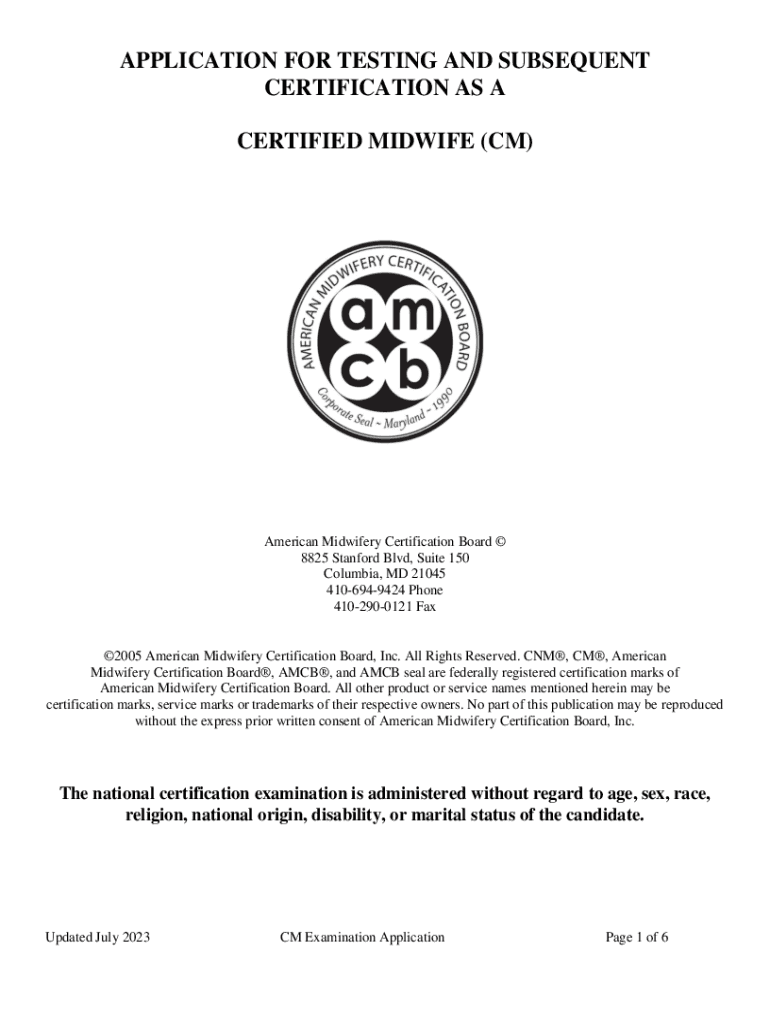 Fillable Online MIDWIFE CERTIFICATION INFORMATION SHEET Fax Email Print ...