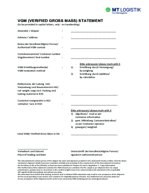 Fillable Online What is a VGMVerified Gross Mass certificate? Fax Email Print - pdfFiller