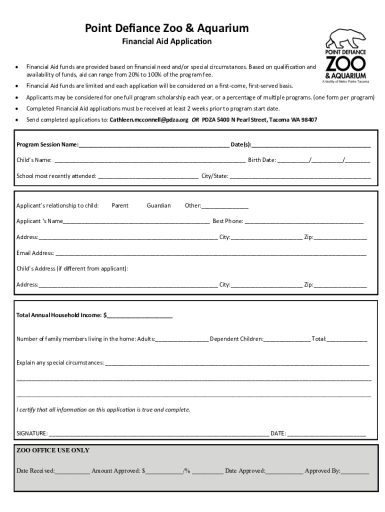 Fillable Online Point Defiance Zoo & Aquarium/Northwest Trek Wildlife Park Fax Email Print ...