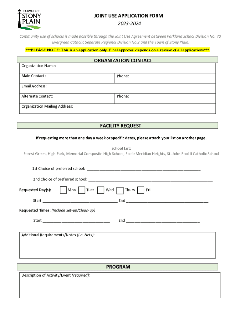 Fillable Online Joint Use Application Form 2023-2024 Fax Email Print - pdfFiller