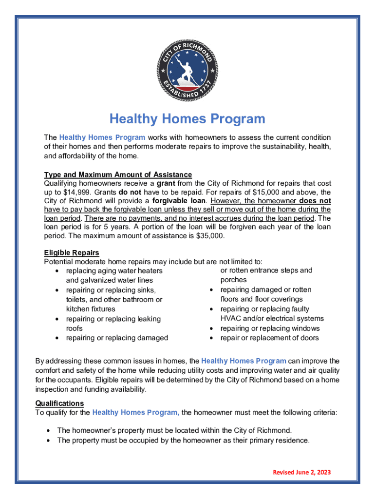 Fillable Online Healthy Homes Program Type and Maximum Amount of ...