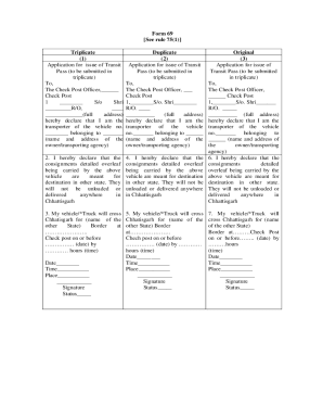 Fillable Online Form 69 See rule 75(1) Triplicate Duplicate Original (1 ...