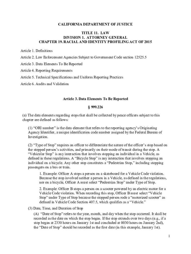 Fillable Online oag ca RIPA - Final Text of Proposed Regulations. RIPA ...