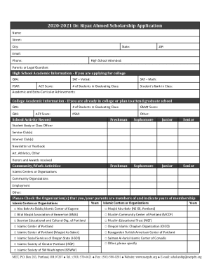 Fillable Online 2020-2021 Dr. Riyaz Ahmed Scholarship Application Fax Email Print - pdfFiller