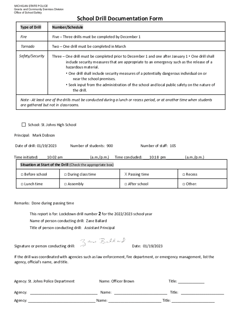 Fillable Online Davison Community Schools Safety Drill Documentation Fax Email Print - pdfFiller