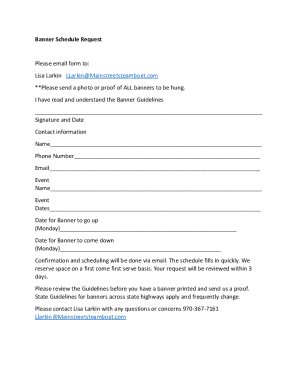 Fillable Online Banner Schedule Request.docx Fax Email Print - pdfFiller
