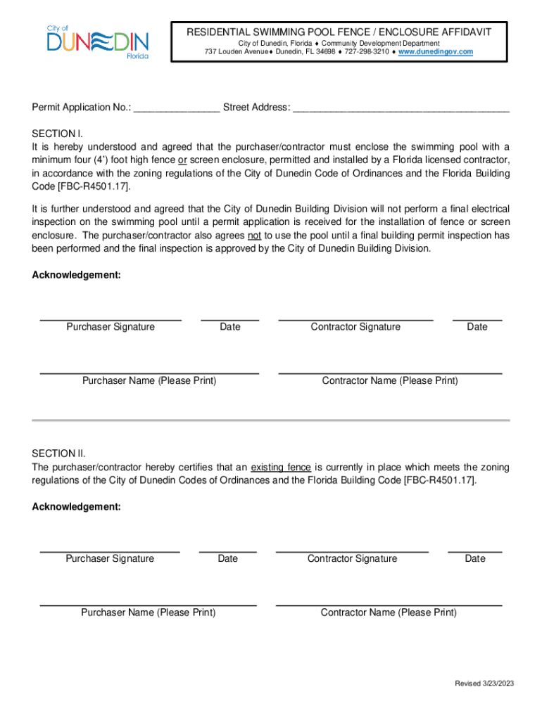 Fillable Online residential swimming pool fence / enclosure affidavit ...