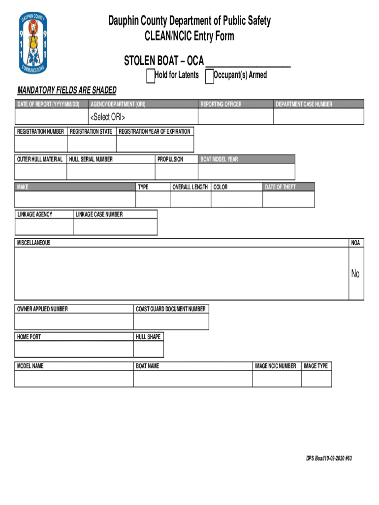 Fillable Online CLEAN/NCIC Stolen Boat Entry Form Fax Email Print ...