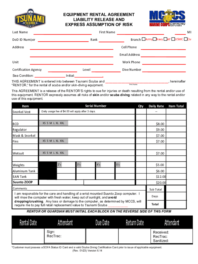 Fillable Online Equipment Rental Agreement Liability Release & Express ... Fax Email Print ...