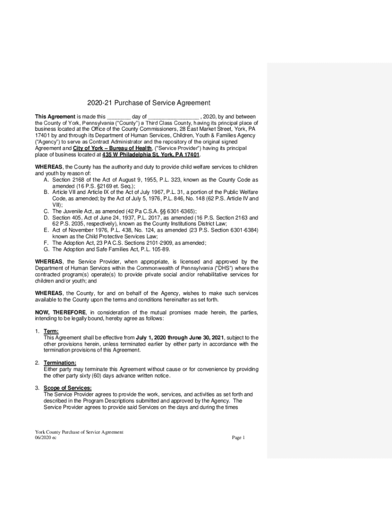 Fillable Online 2020-21 Purchase of Service Agreement Fax Email Print ...