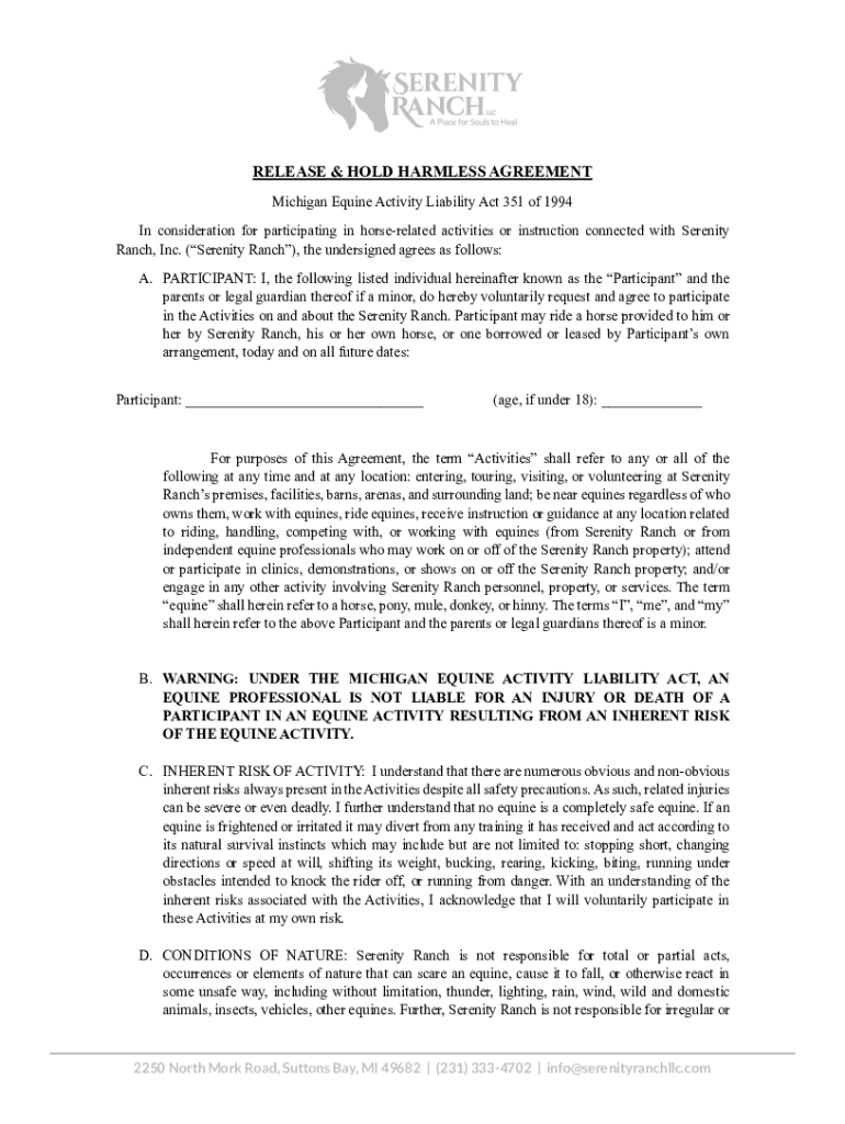 Fillable Online horse riding agreement and liability release form - NET ...