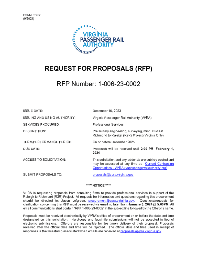 Fillable Online REQUEST FOR PROPOSALS (RFP) RFP Number: 1-006- ... Fax Email Print - pdfFiller