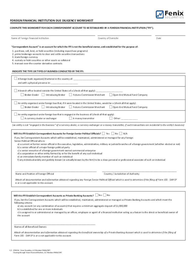 Fillable Online 31 CFR1010.610 - Due diligence programs for ... Fax ...